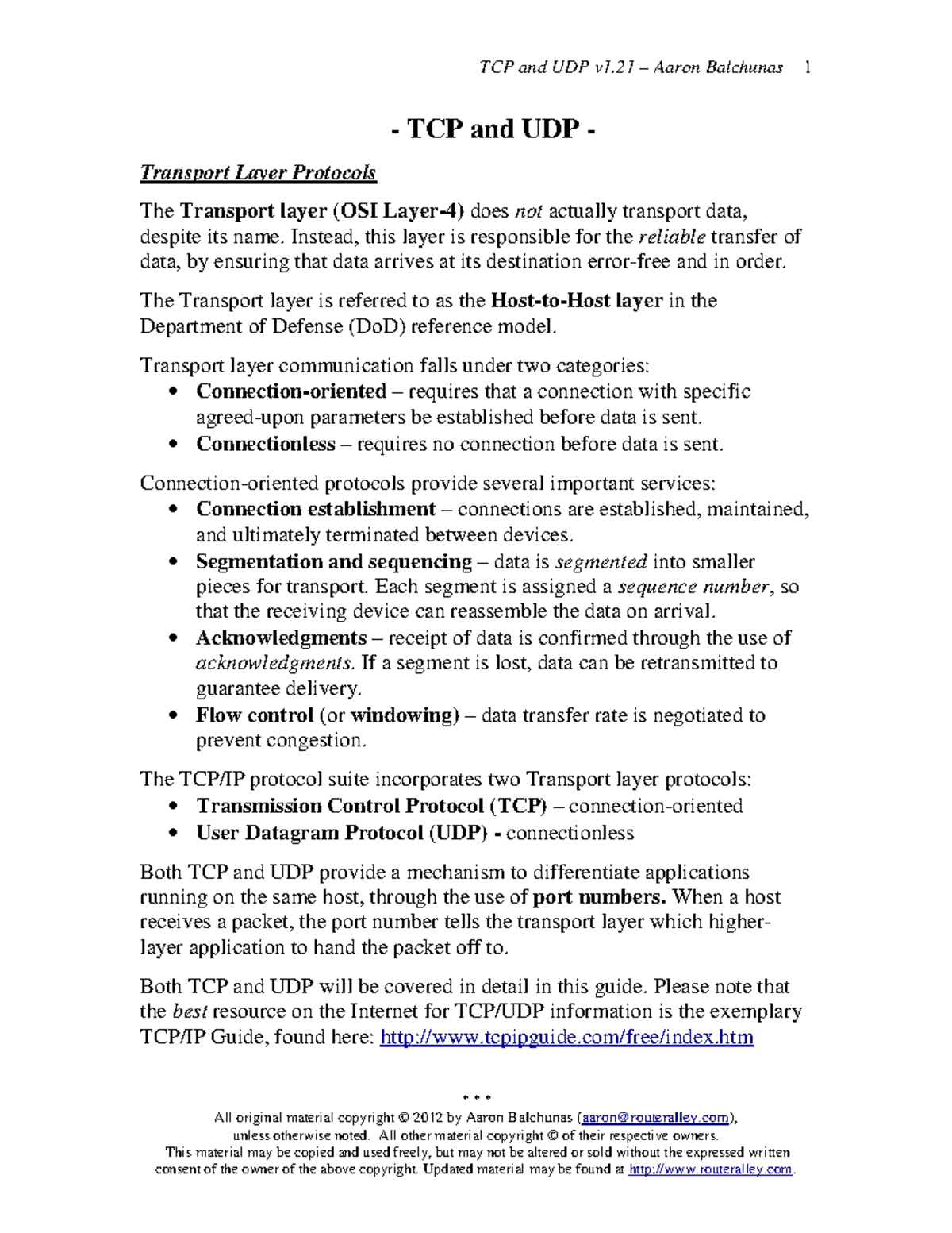 Tcp udp - Hjjj - All original material copyright © 2012 by Aaron ...