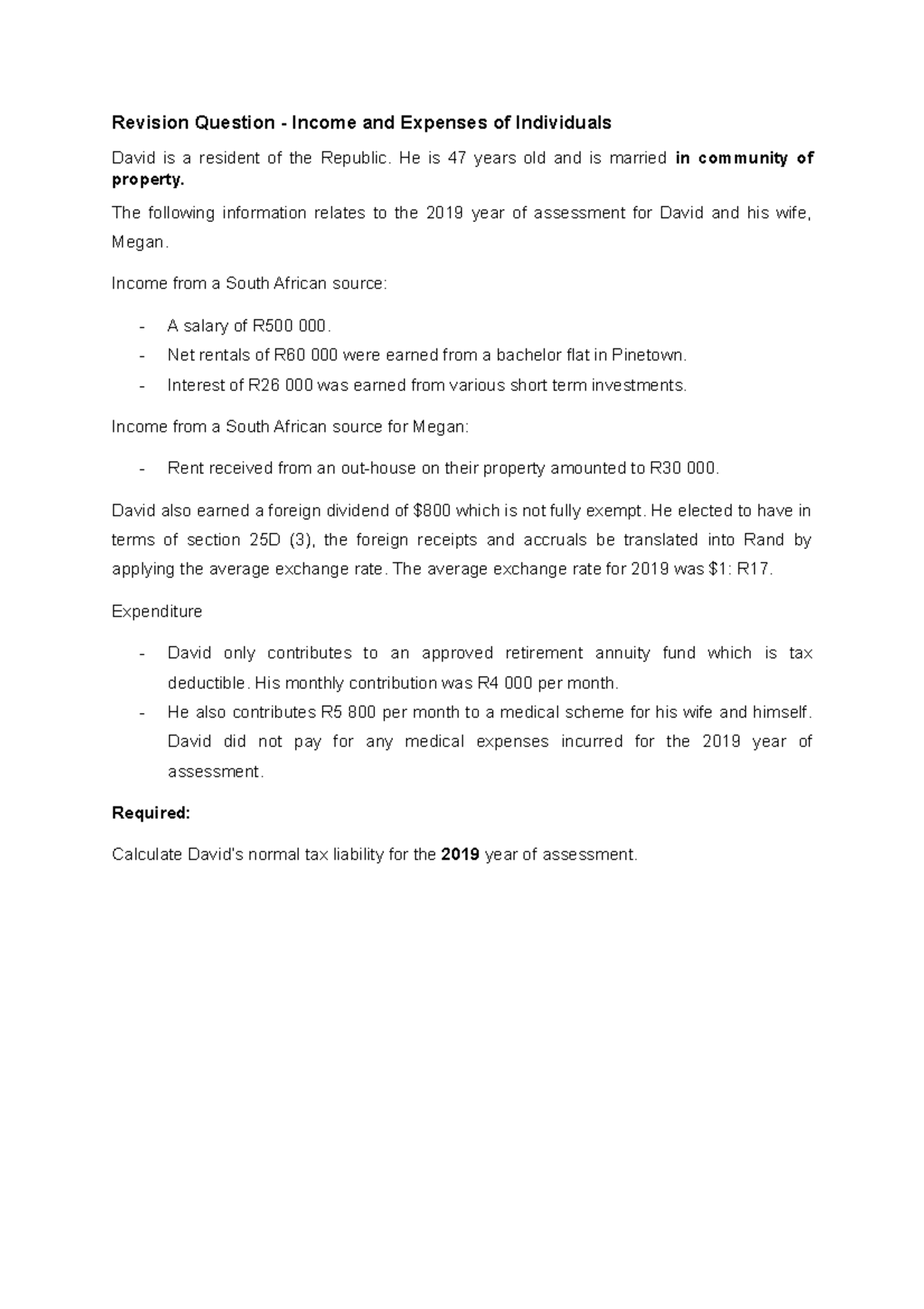 Revision Week 5- Taxable Income Calc - Revision Question - Income and ...