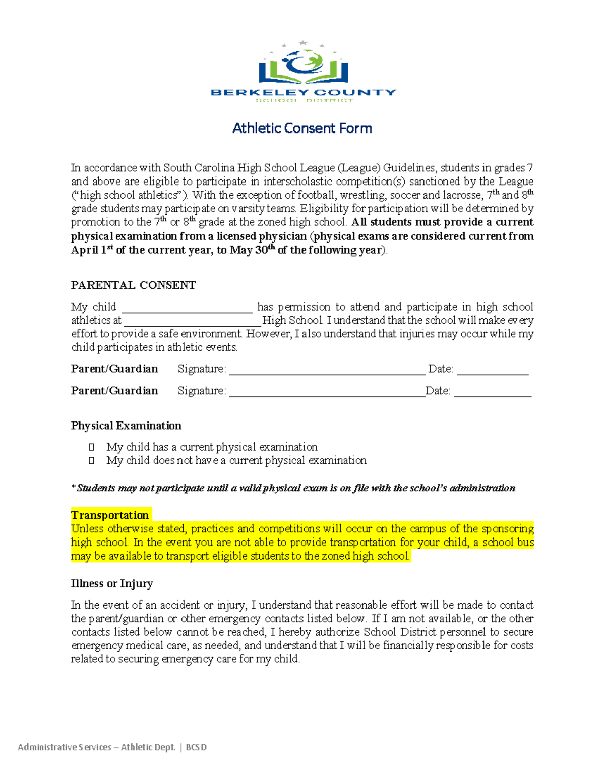Athletic Consent Form - Final 1 - Administrative Services – Athletic ...