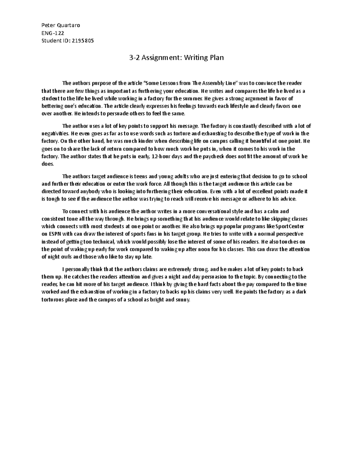 3-2 - Course Assignment - Peter Quartaro ENG- Student ID: 2195805 3-2 ...