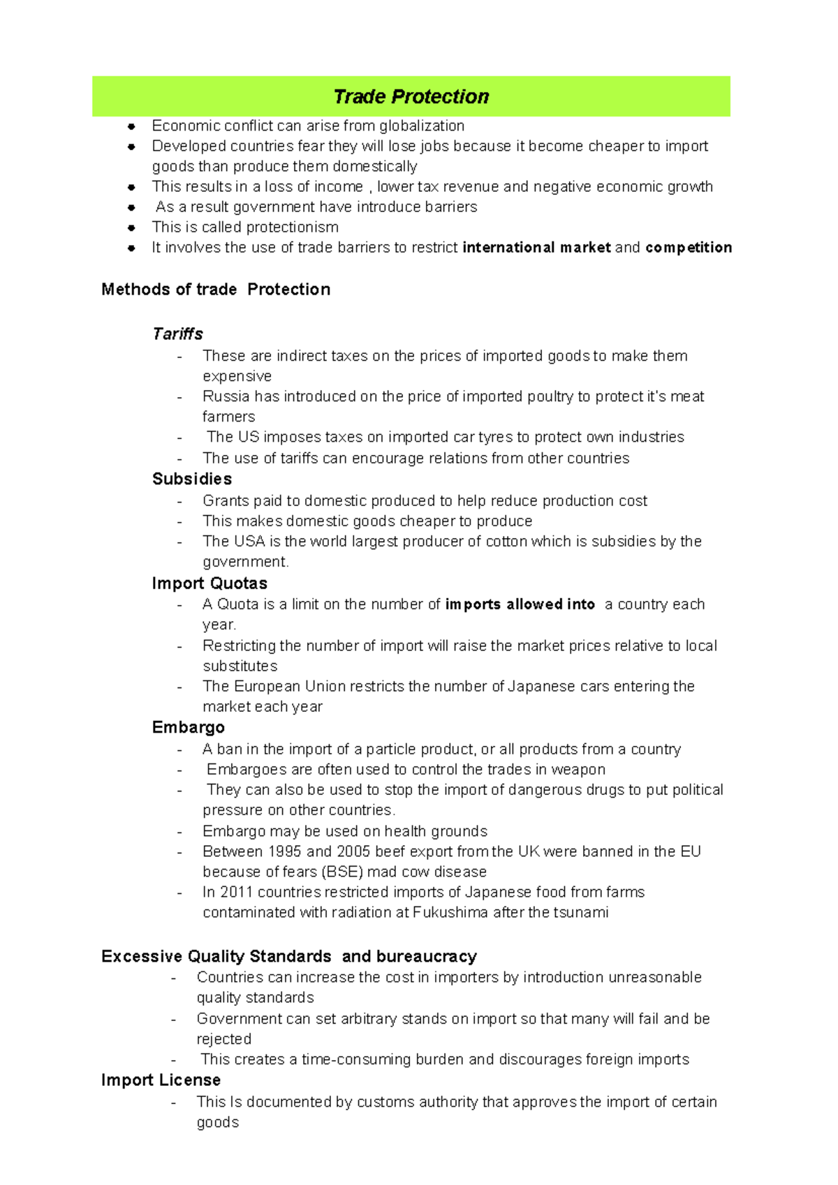 Trade Protection - Trade Protection Economic conflict can arise from ...