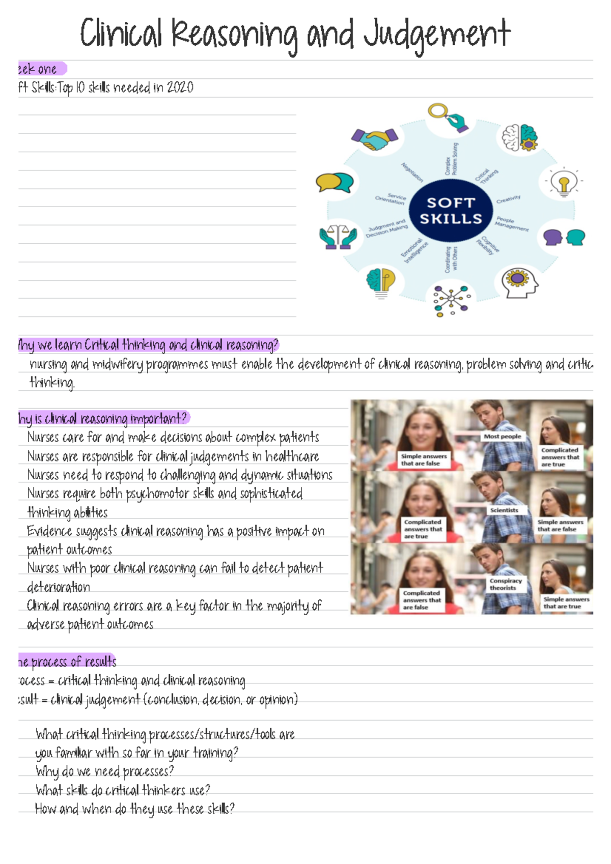 Week 1- Clinical Reasoning - Clinical Reasoning and Judgement Week one ...