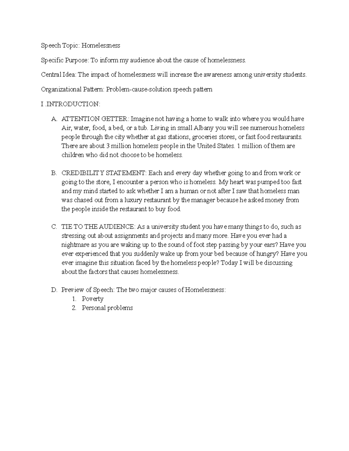 Speech Topic public speaking - Speech Topic: Homelessness Specific ...