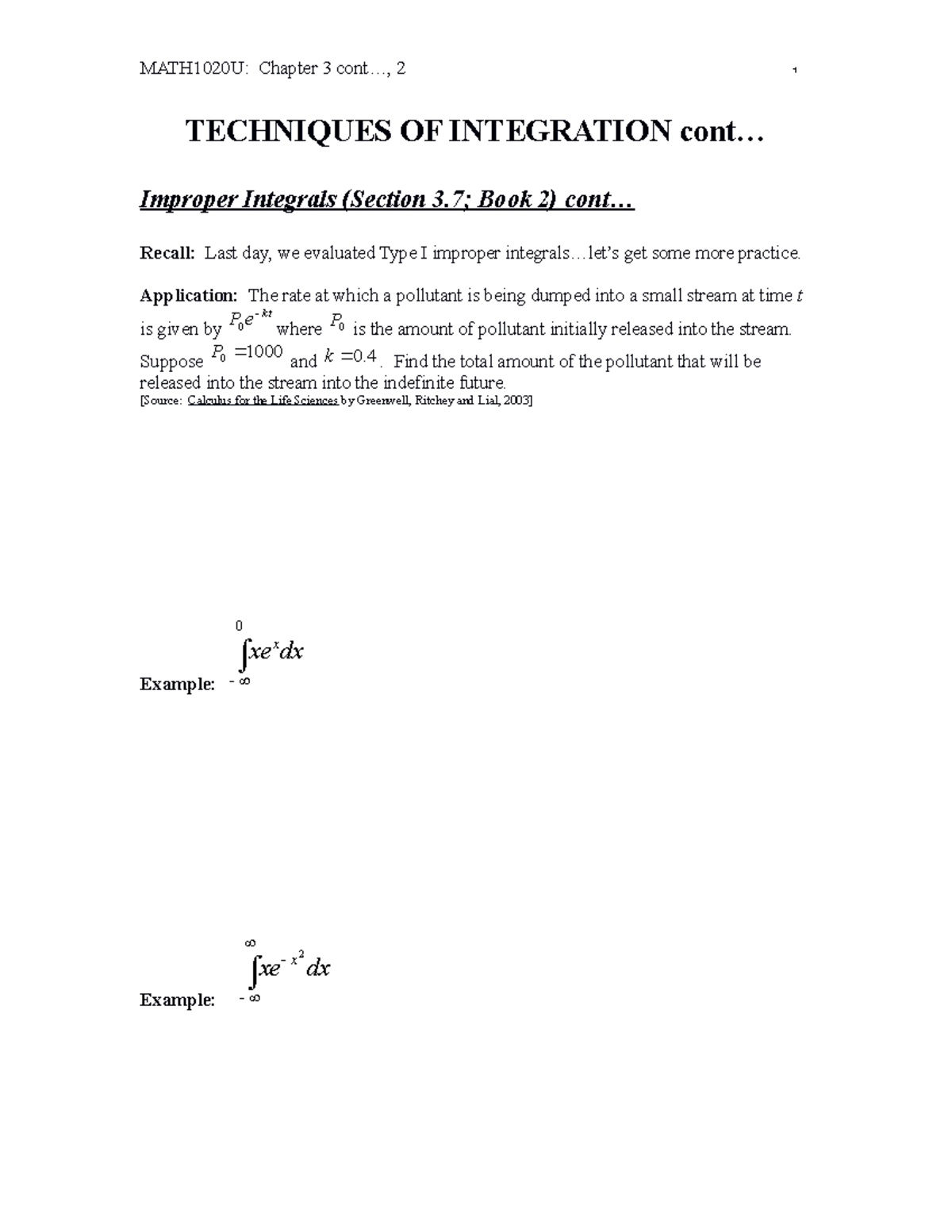 Mod4a improparclengthsurf - TECHNIQUES OF INTEGRATION cont... Improper ...