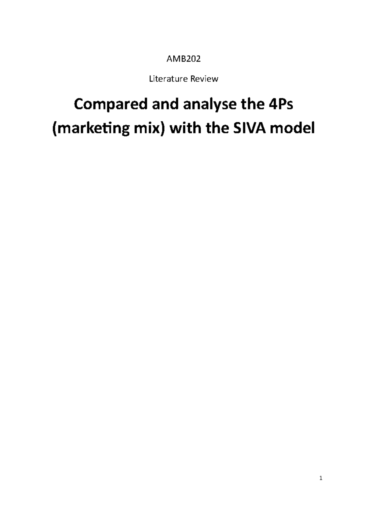 LR - SIVA and 4Ps - AMB Literature Review Compared and analyse the 4Ps ...