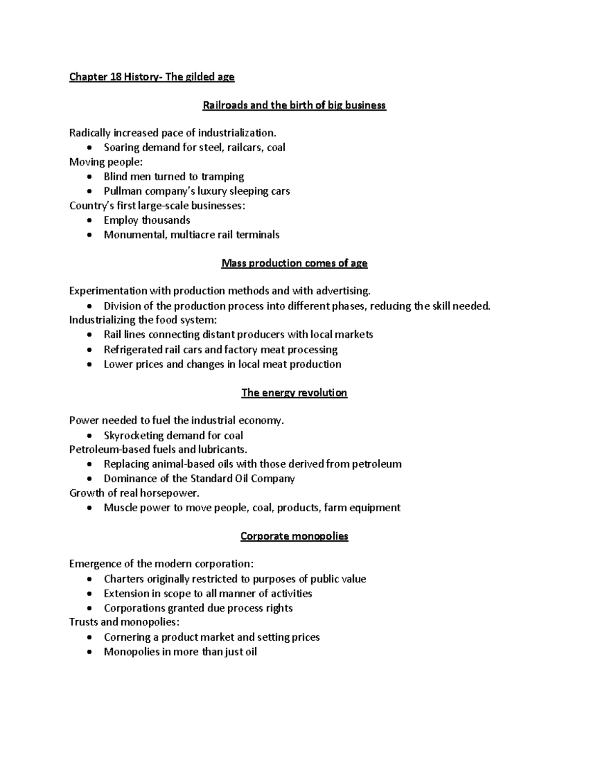 Chapter 18 History - lecture notes - Chapter 18 History- The gilded age ...