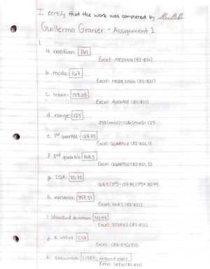 Assignment 3 answer key - Answers: a. = 135 – 68 = 67. b. c. 67 ± 17 ...