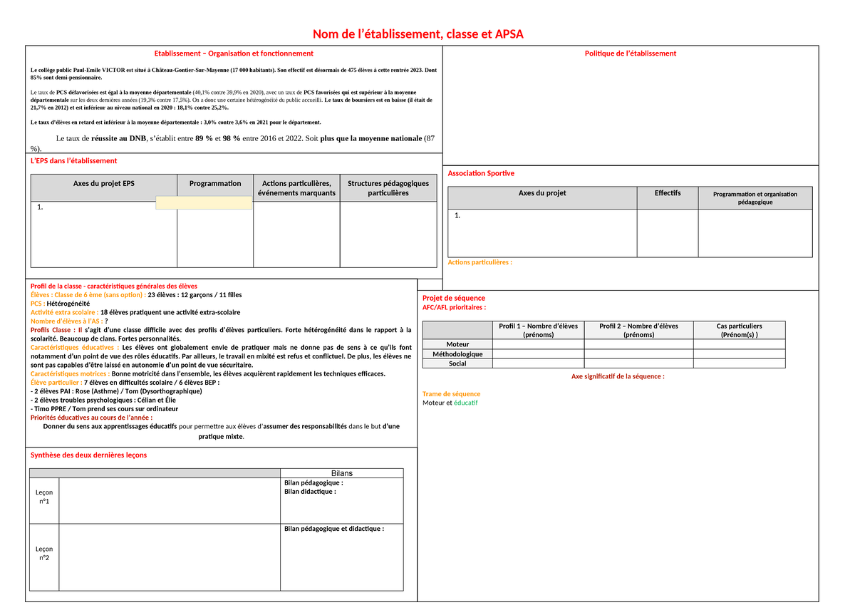 Exemple de fiche A3 - Nom de l’établissement, classe et APSA ...