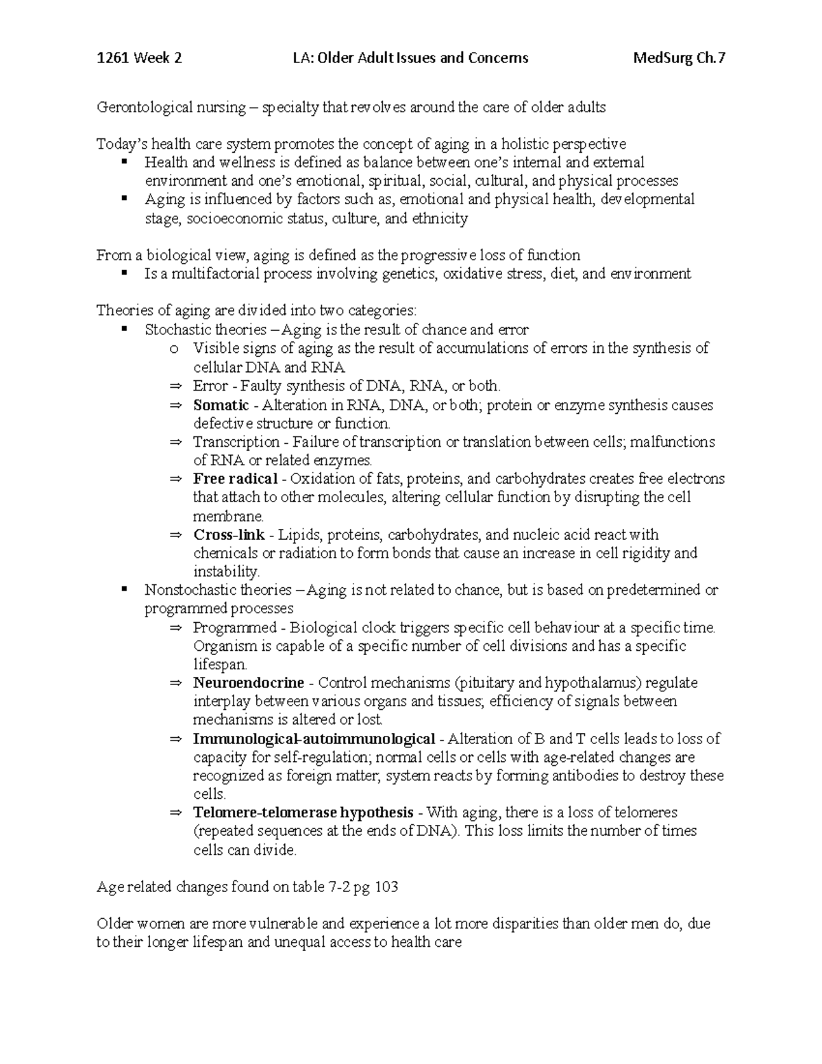 1261 Week 2 Med Surg Ch. 7 - 1261 Week 2 LA: Older Adult Issues and ...