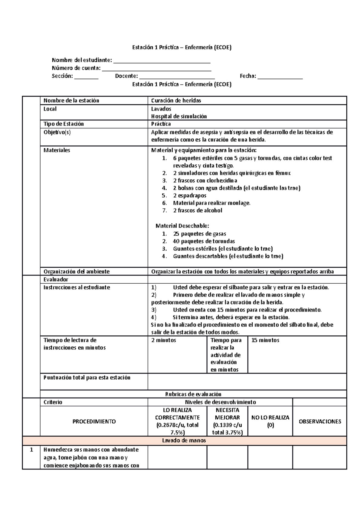 ECOE Práctico Tpbcq 21-03-2023 - Estación 1 Práctica – Enfermería (ECOE ...