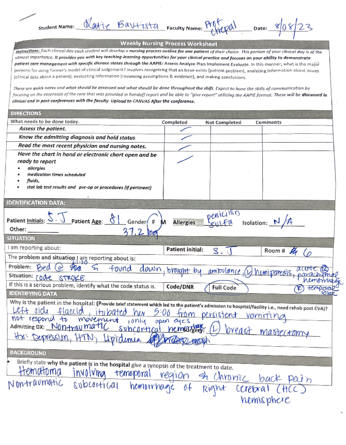 Nursing process 9 - NURS 481 - Studocu