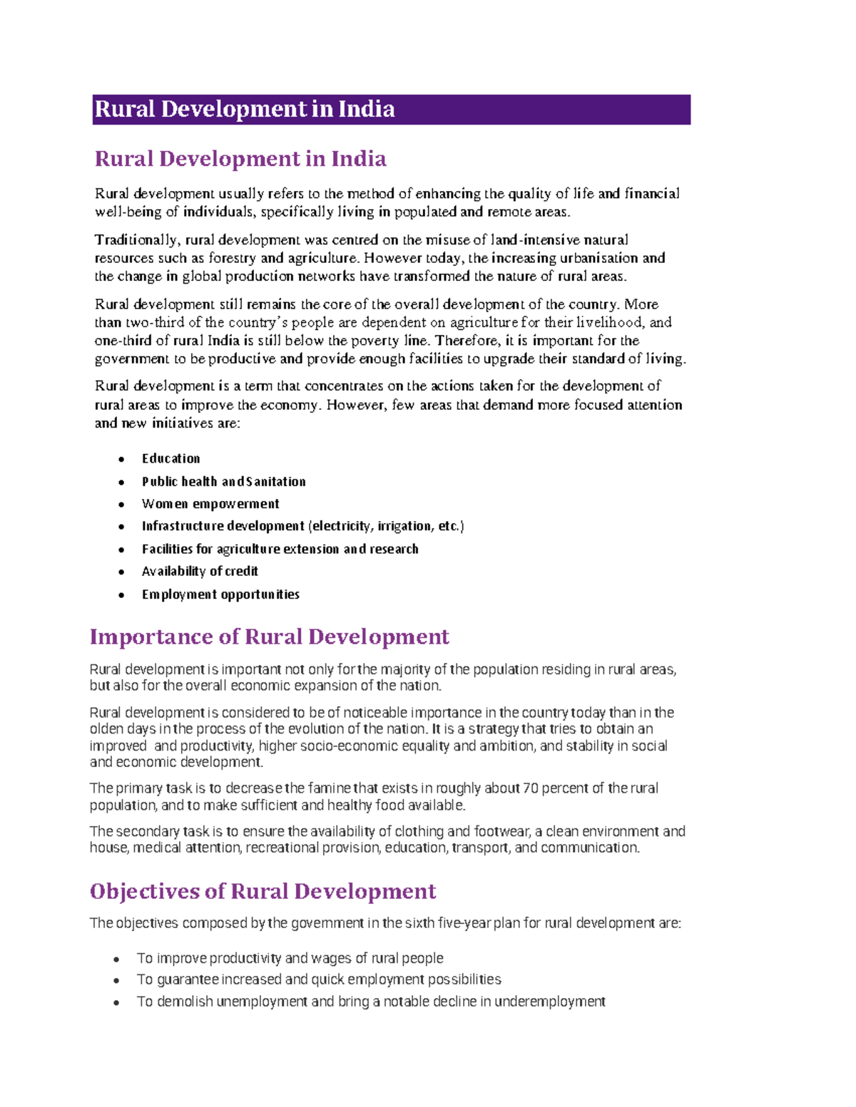 Rural Development - Aneesha Johnson - Rural Development in India Rural ...