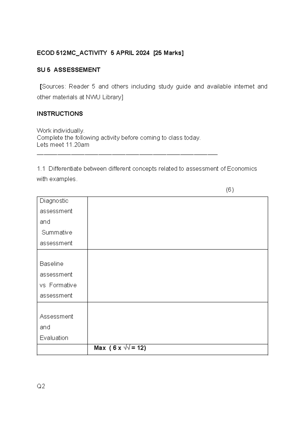 Activity 5 April 2024 Assessment SU5 - ECOD 512MC_ACTIVITY 5 APRIL 2024 ...
