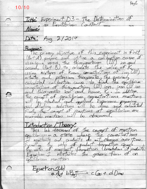 Experiment B2 - Lab Report - Chemistry 217 Experiment B2: The ...