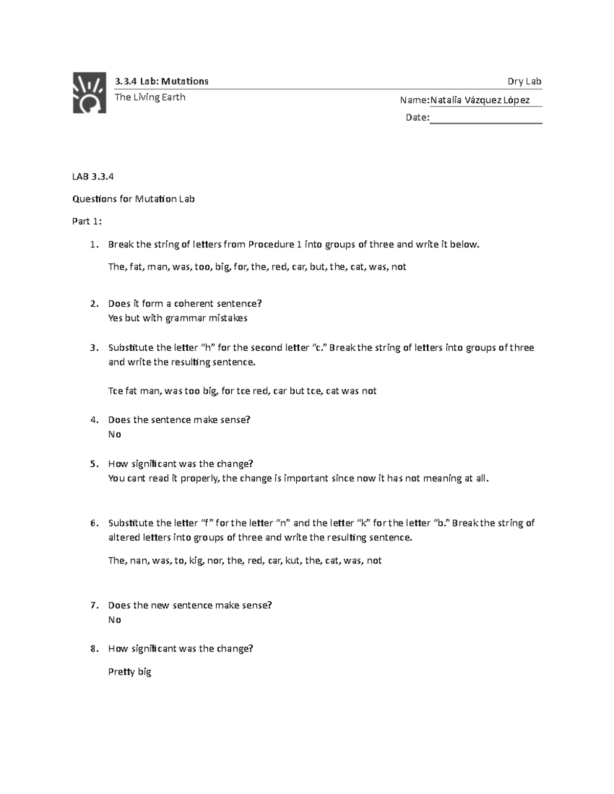 3.3.4 Lab - Mutations (Dry Lab) Natalia Vázquez - 3.3 Lab: MutaƟons Dry ...