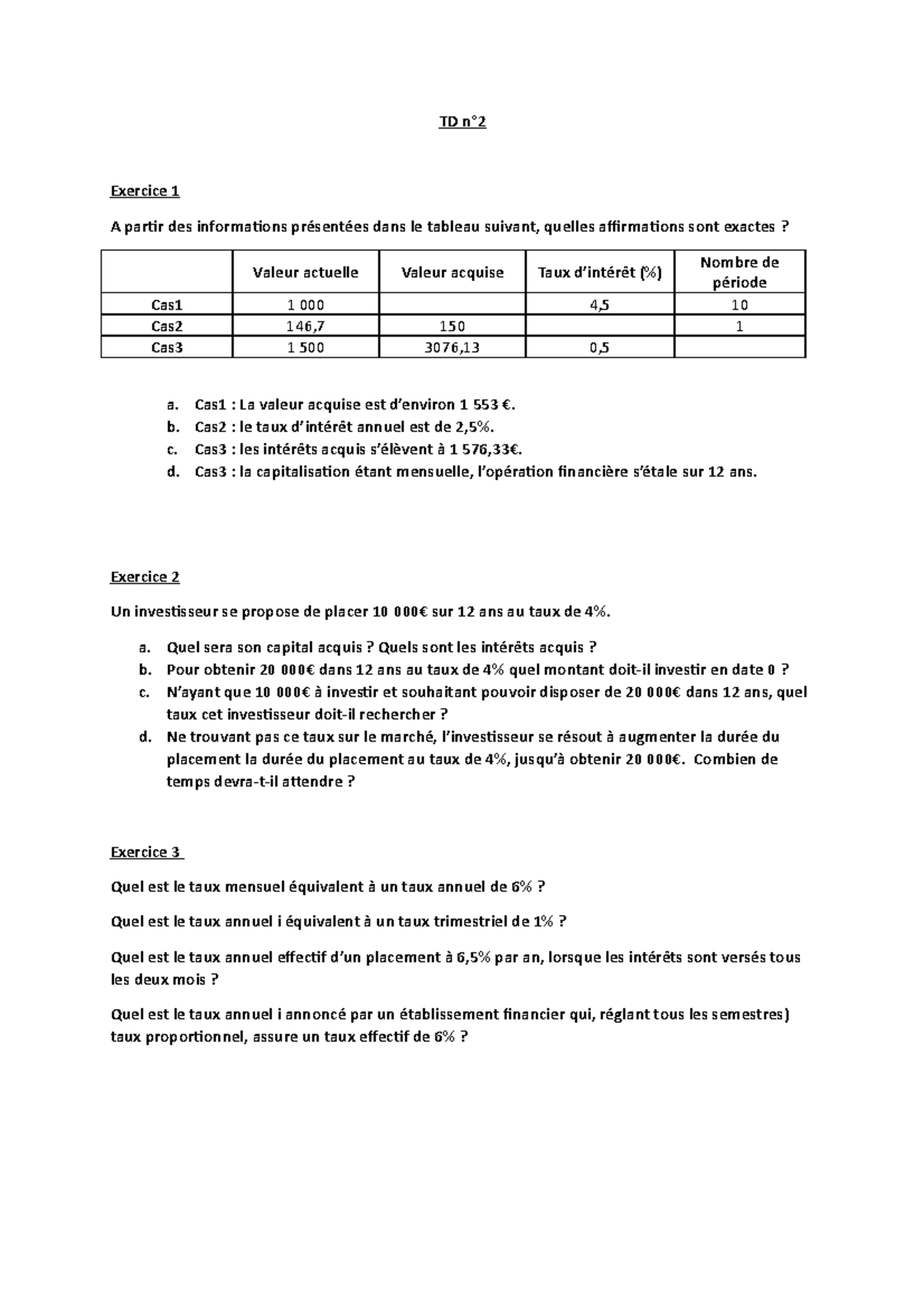 Exercice application 2 maths fin - TD n° Exercice 1 A partir des ...