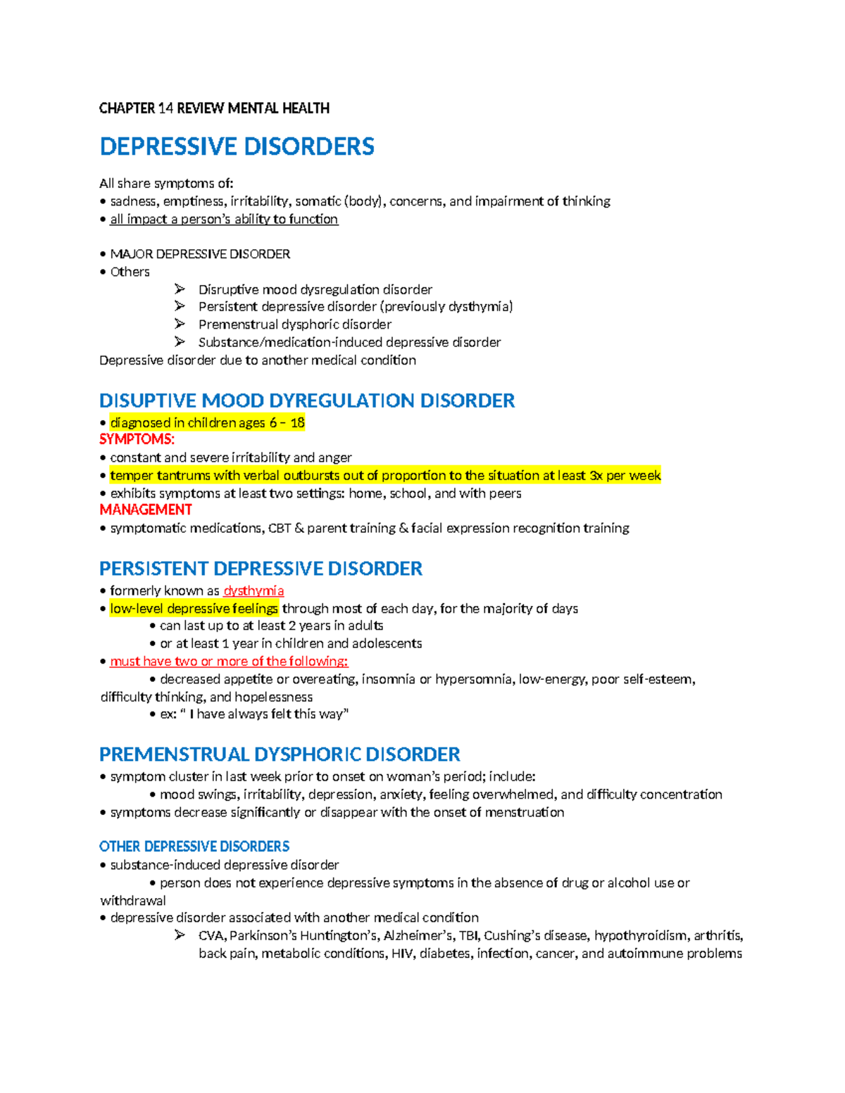 Chapter 14 Review Mental Health - CHAPTER 14 REVIEW MENTAL HEALTH ...