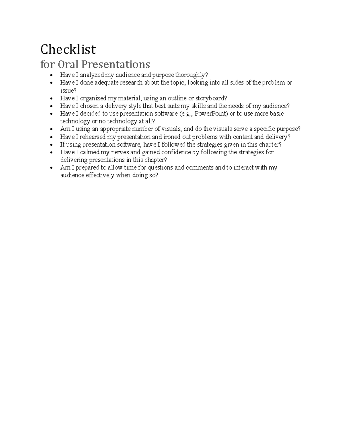 Checklist for oral presentation - Checklist for Oral Presentations ...