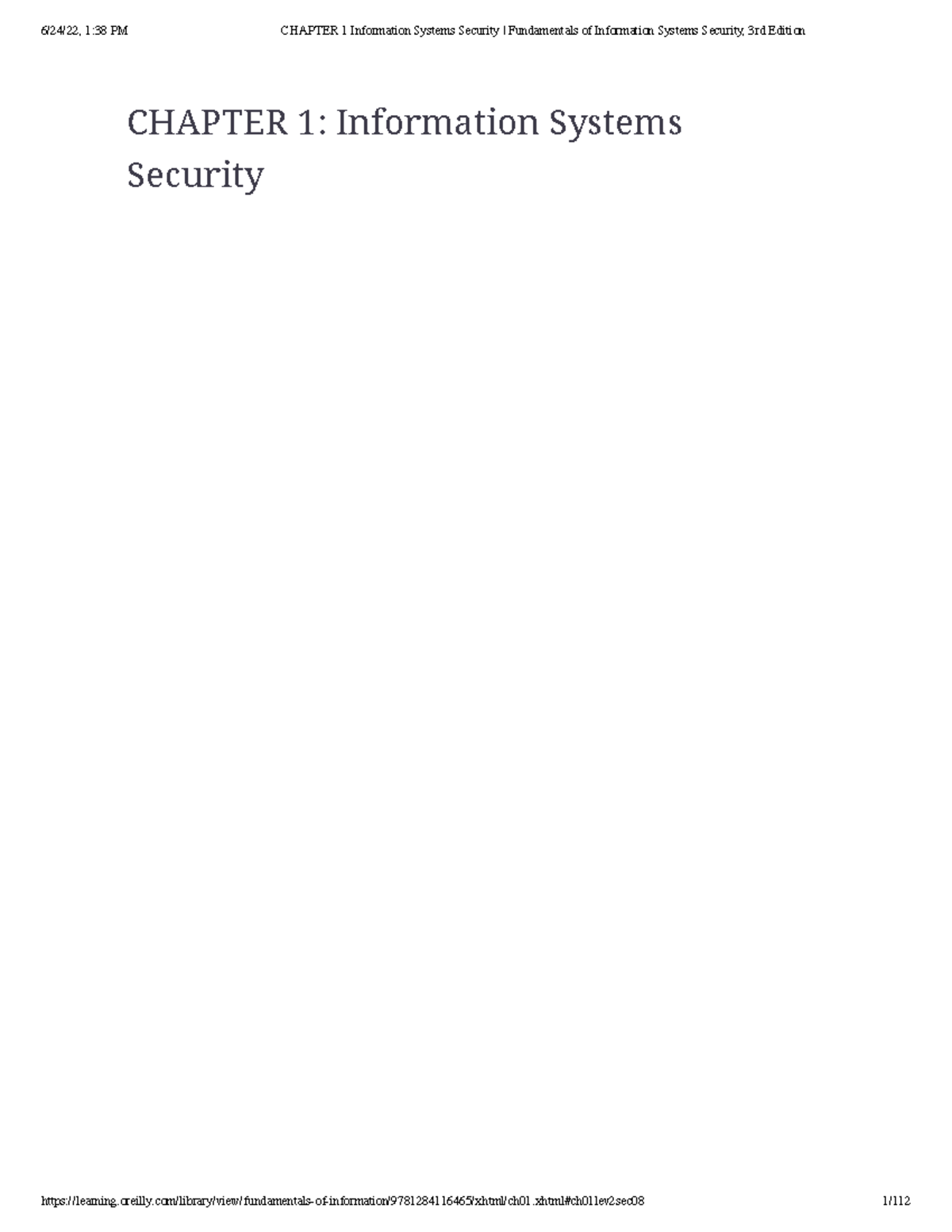 CYB 200- Chapter 1 - CHAPTER 1: Information Systems Security T HE ...