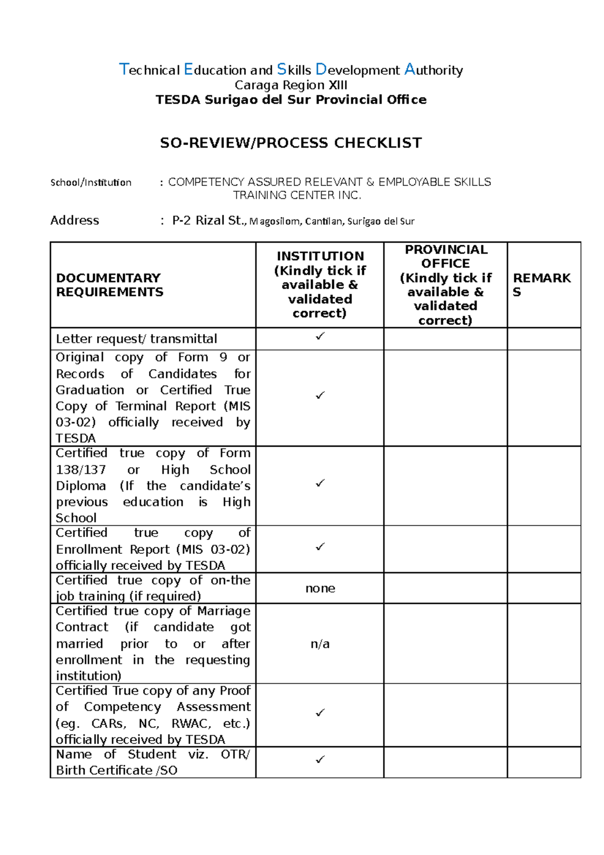SO-Process-Checklist Template - Technical Education and Skills ...