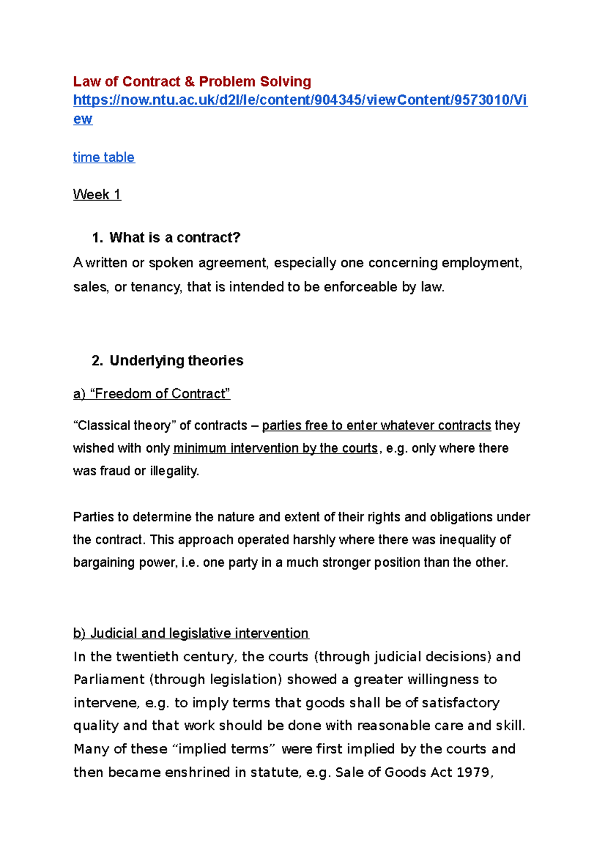 Law of Contract & Problem Solving week 1 - Law of Contract & Problem Solving - Studocu