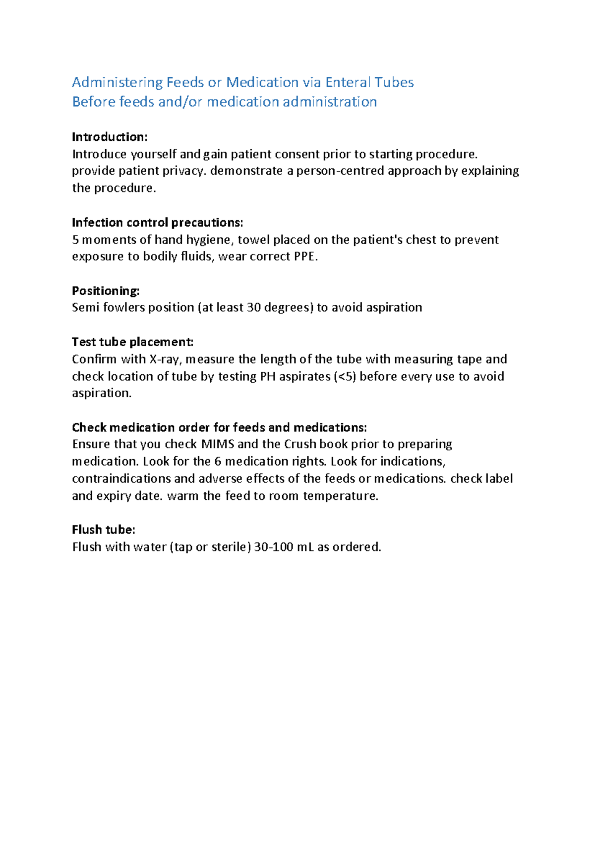 Sample - Administering Feeds or Medication via Enteral Tubes ...