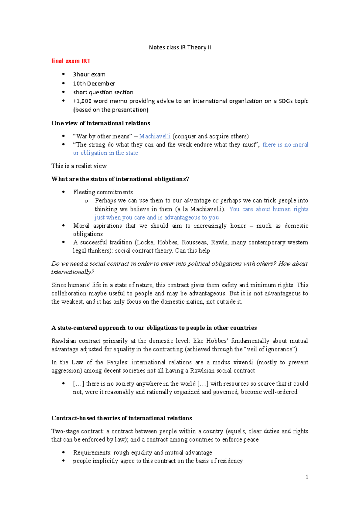 Notes class IR Theoiry II - Notes class IR Theory II final exam IRT ...