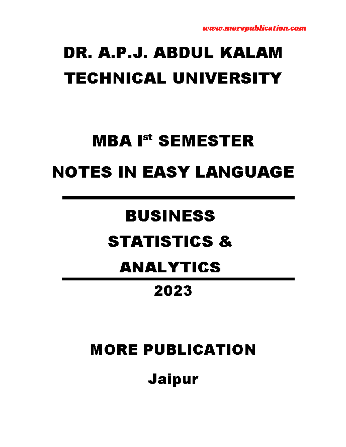 1797AKTU Business Statistics & Analytics - DR. A.P. ABDUL KALAM ...