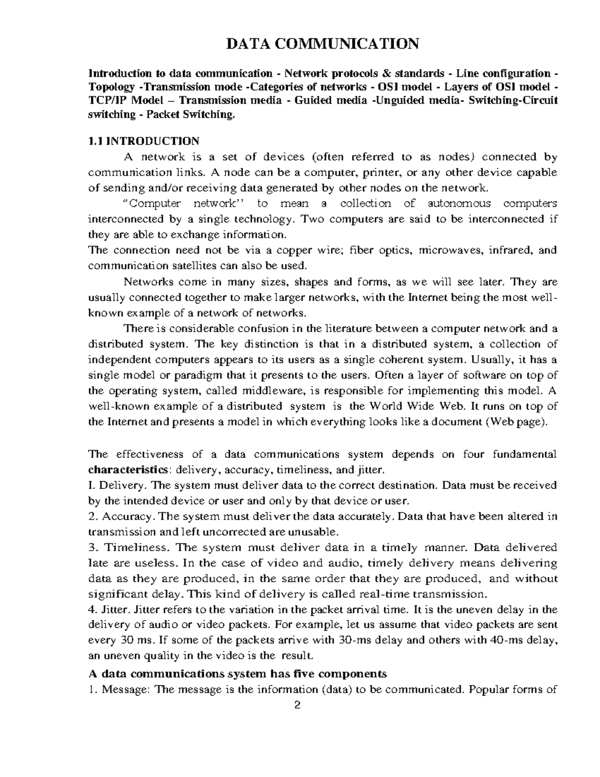 Datanetworksandcomputernetworks-2-46 - DATA COMMUNICATION Introduction ...