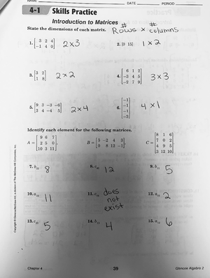 Matrices Worksheet 1 - Practice - Name: __________ Section I. About ...