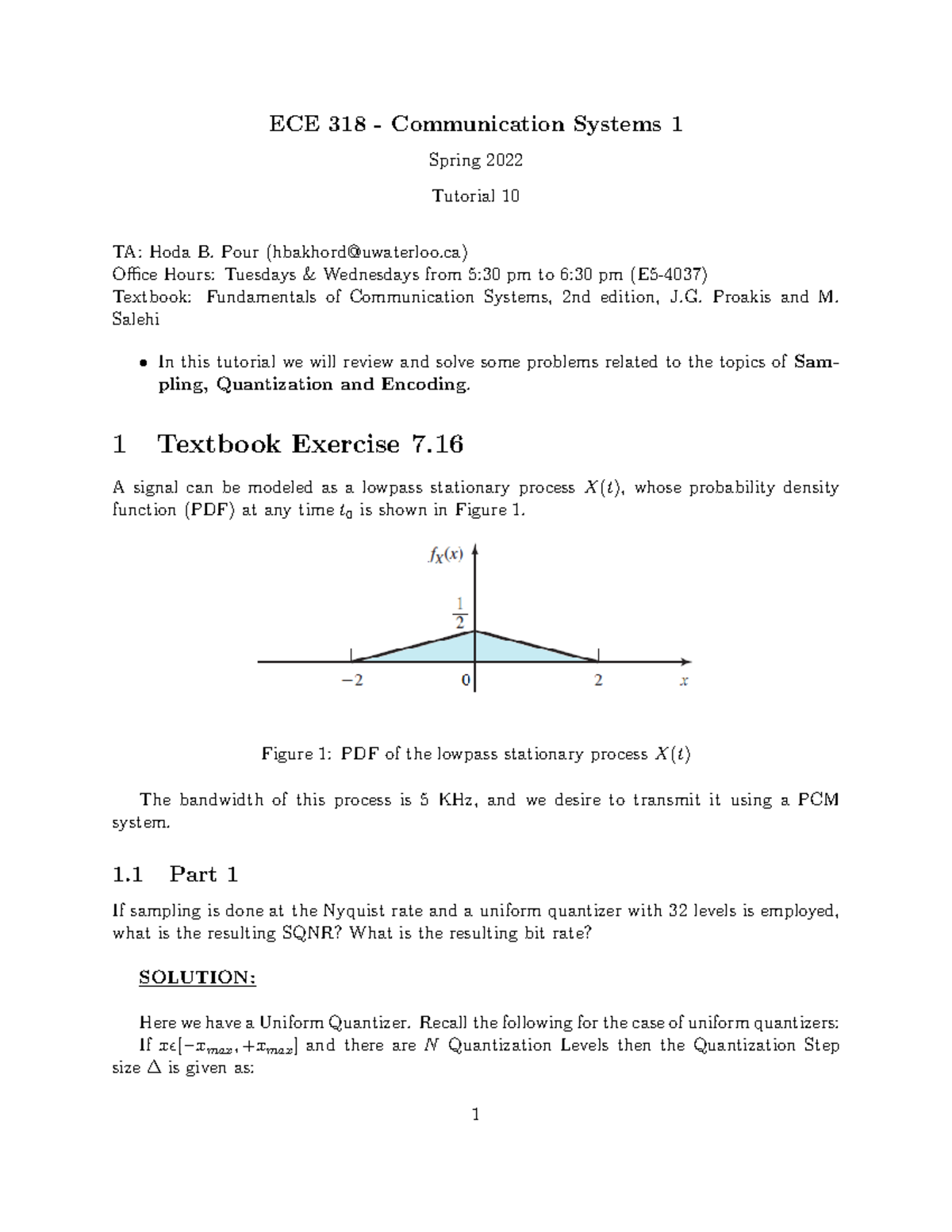 Tutorial 10 - Instructor: Weihua Zhuang - ECE 318 - Communication ...