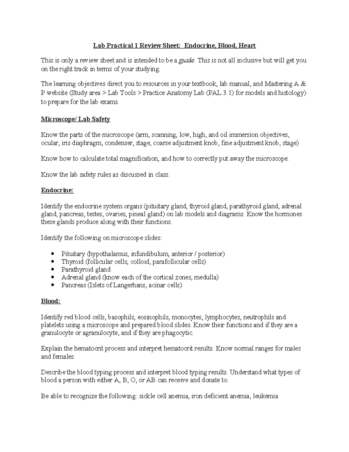 Lab Practical 1 Review Sheet Spring 2024 - Lab Practical 1 Review Sheet ...
