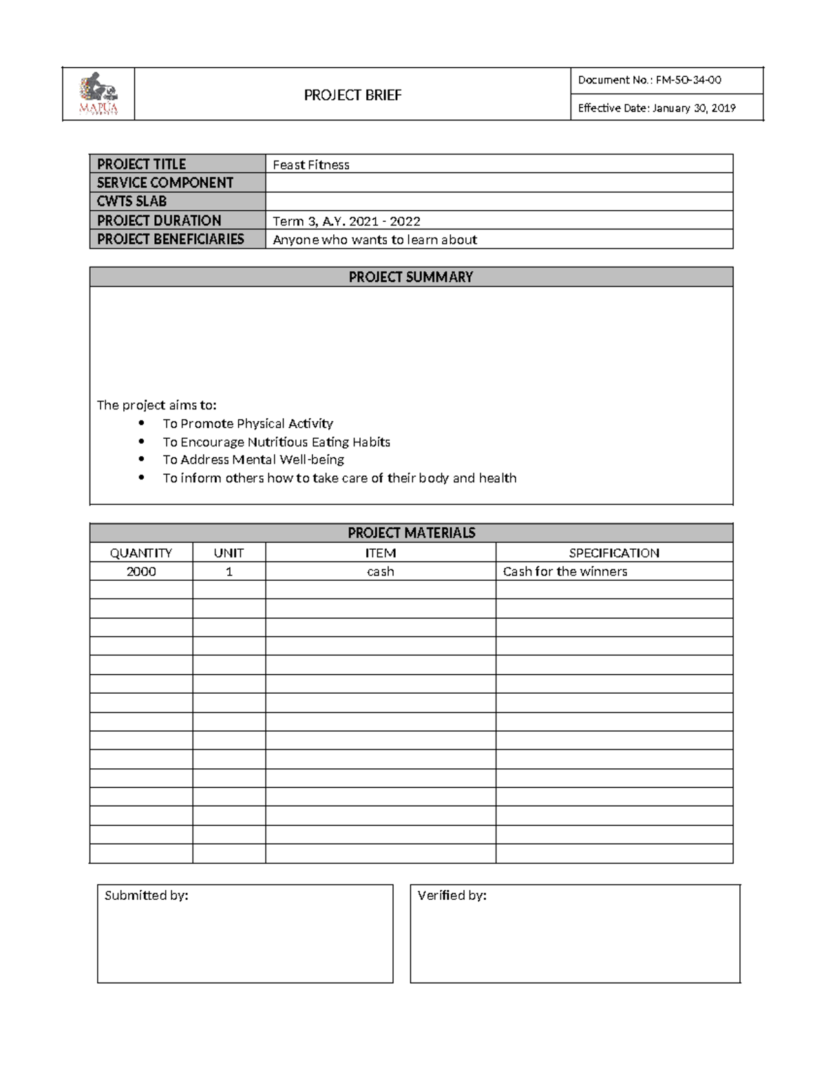 Project Brief - PROJECT BRIEF Document No.: FM-SO-34- Effective Date ...