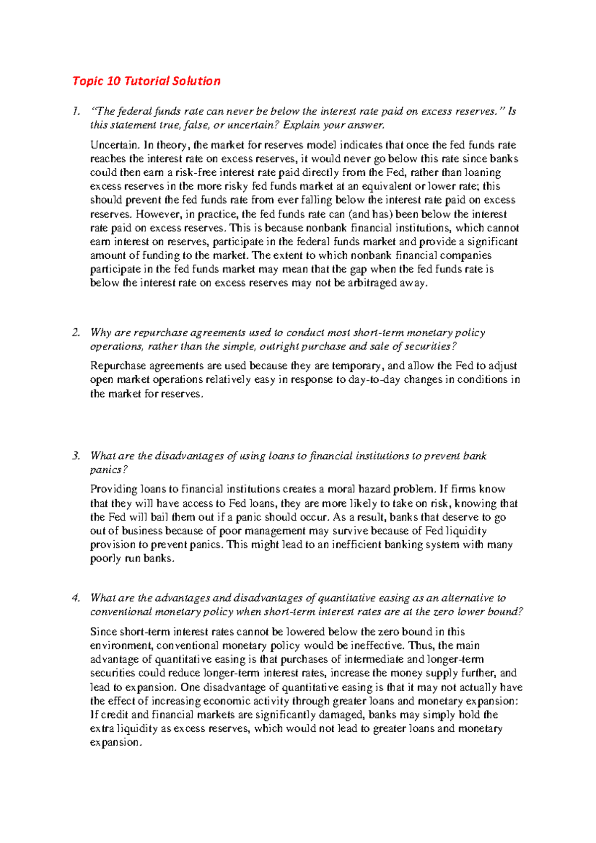 T10 Tutorial answers - Lecture notes week3 - Topic 10 Tutorial Solution ...