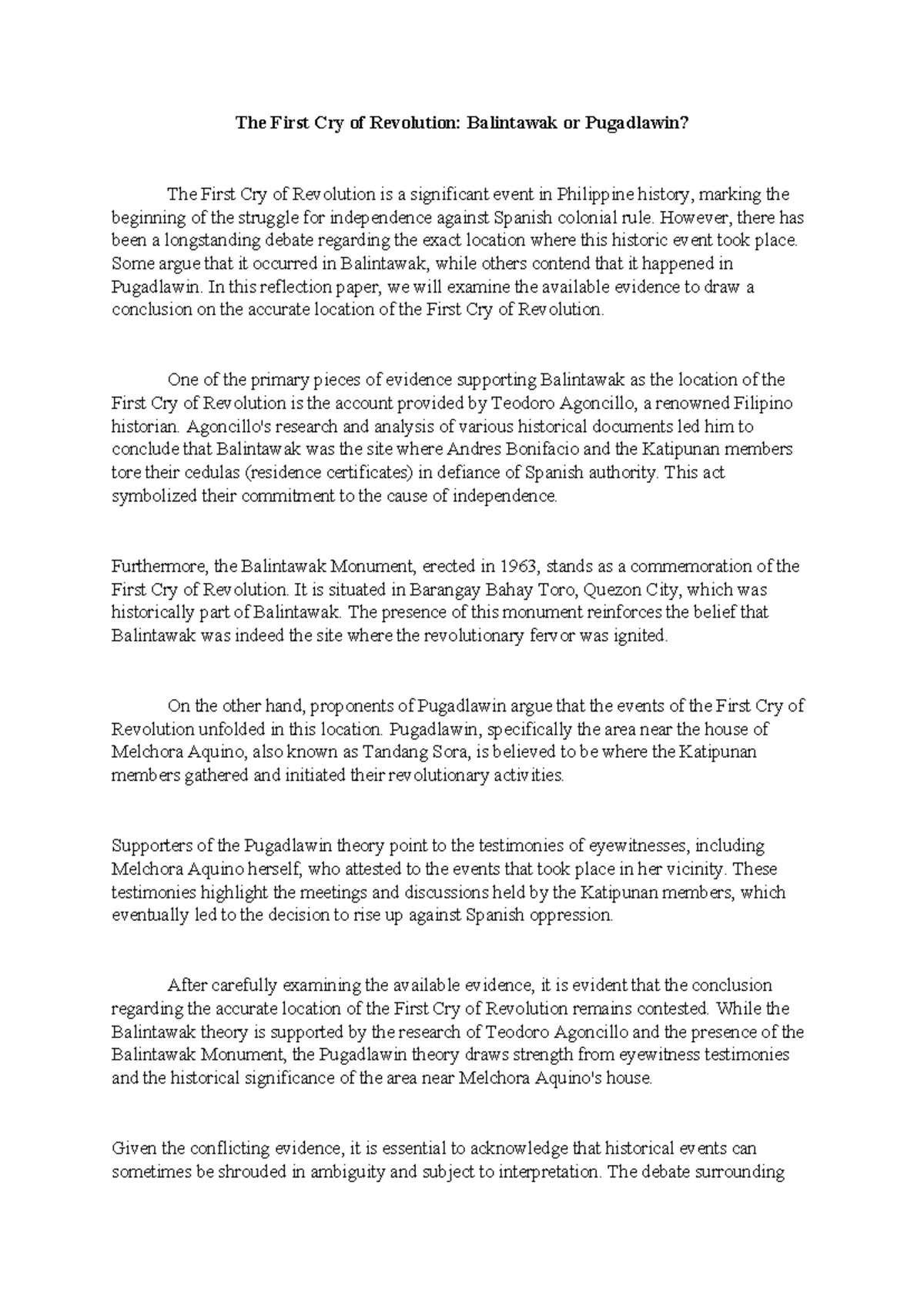 The First Cry of Revolution Reflection - The First Cry of Revolution ...