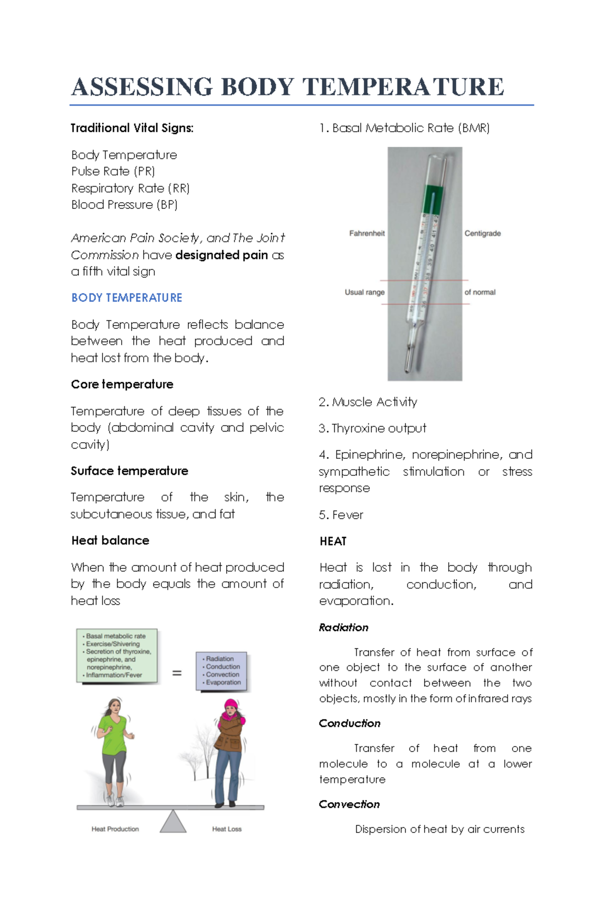 Vital Signs: Assessing Body Temperature - ASSESSING BODY TEMPERATURE ...