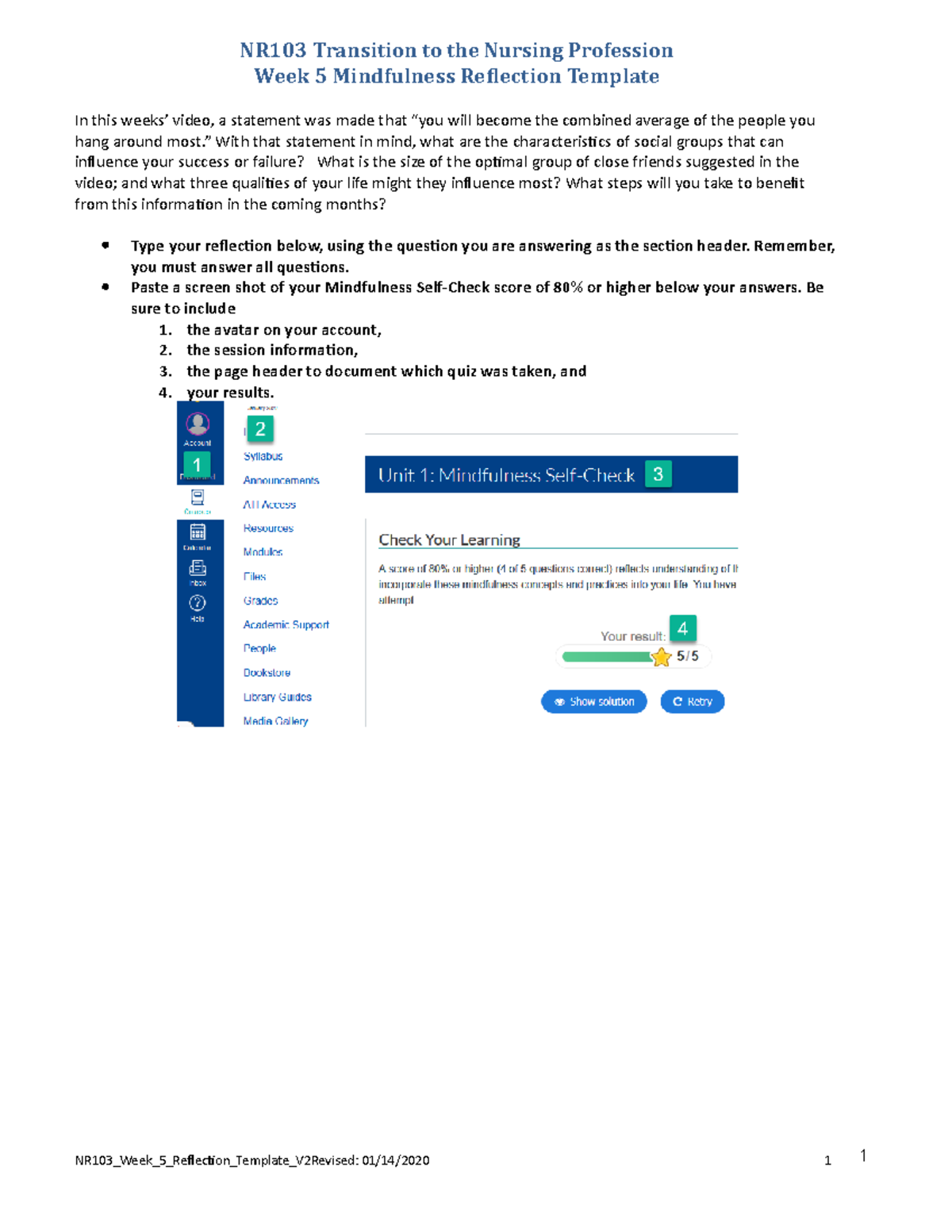NR103 Week5 Reflection Template V2 - NR103 Transition to the Nursing ...