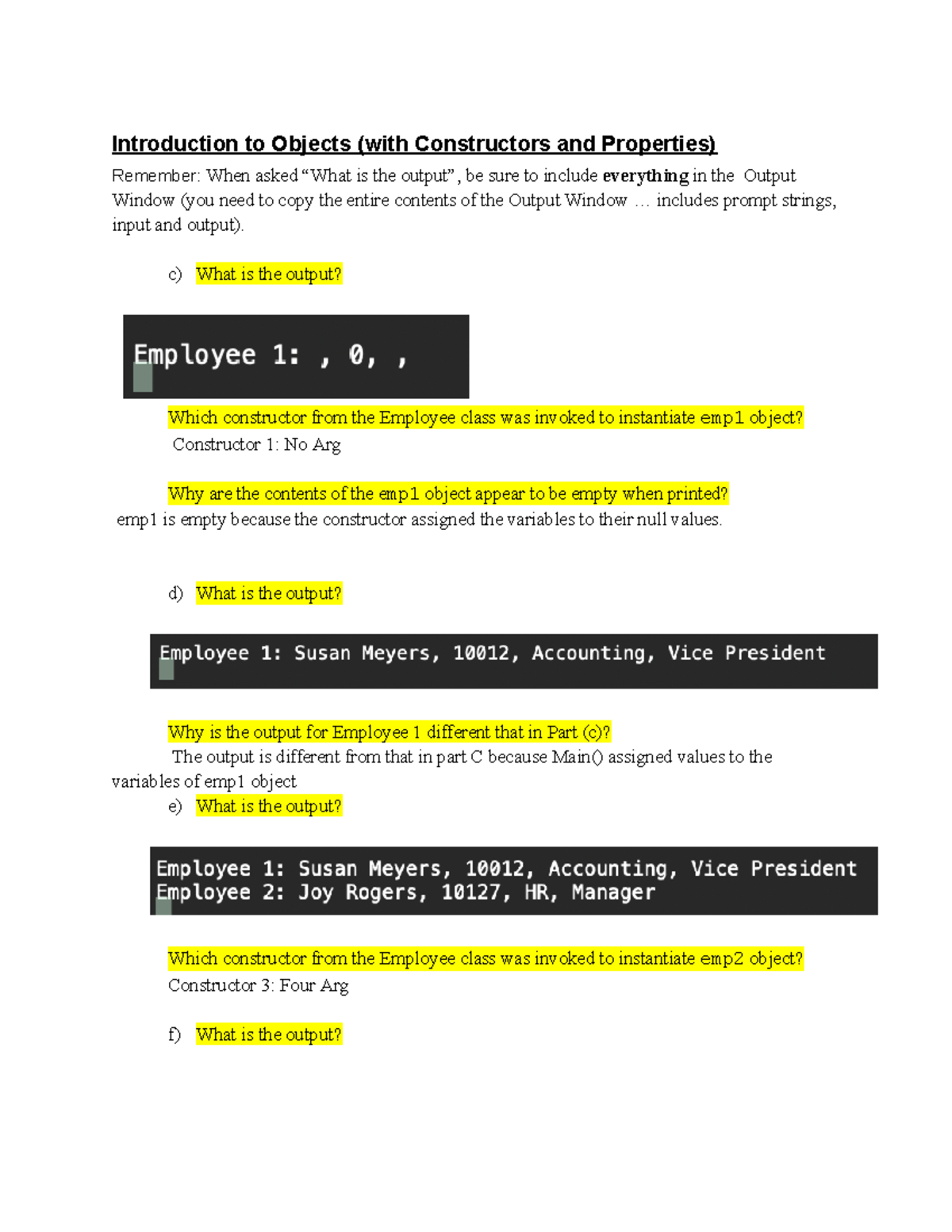 COIS 1020 - Lab 9 - Lab 9 - Introduction to Objects (with Constructors and Properties) Remember ...
