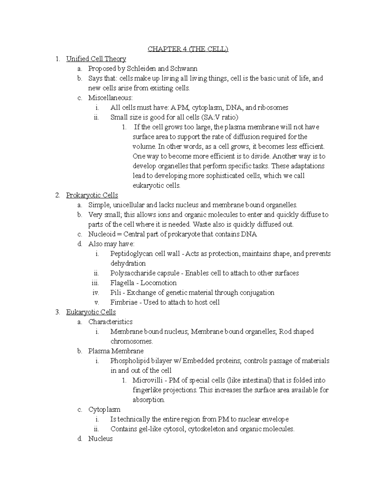 Chapter 4 (The Cell) - CHAPTER 4 (THE CELL) Unified Cell Theory a ...