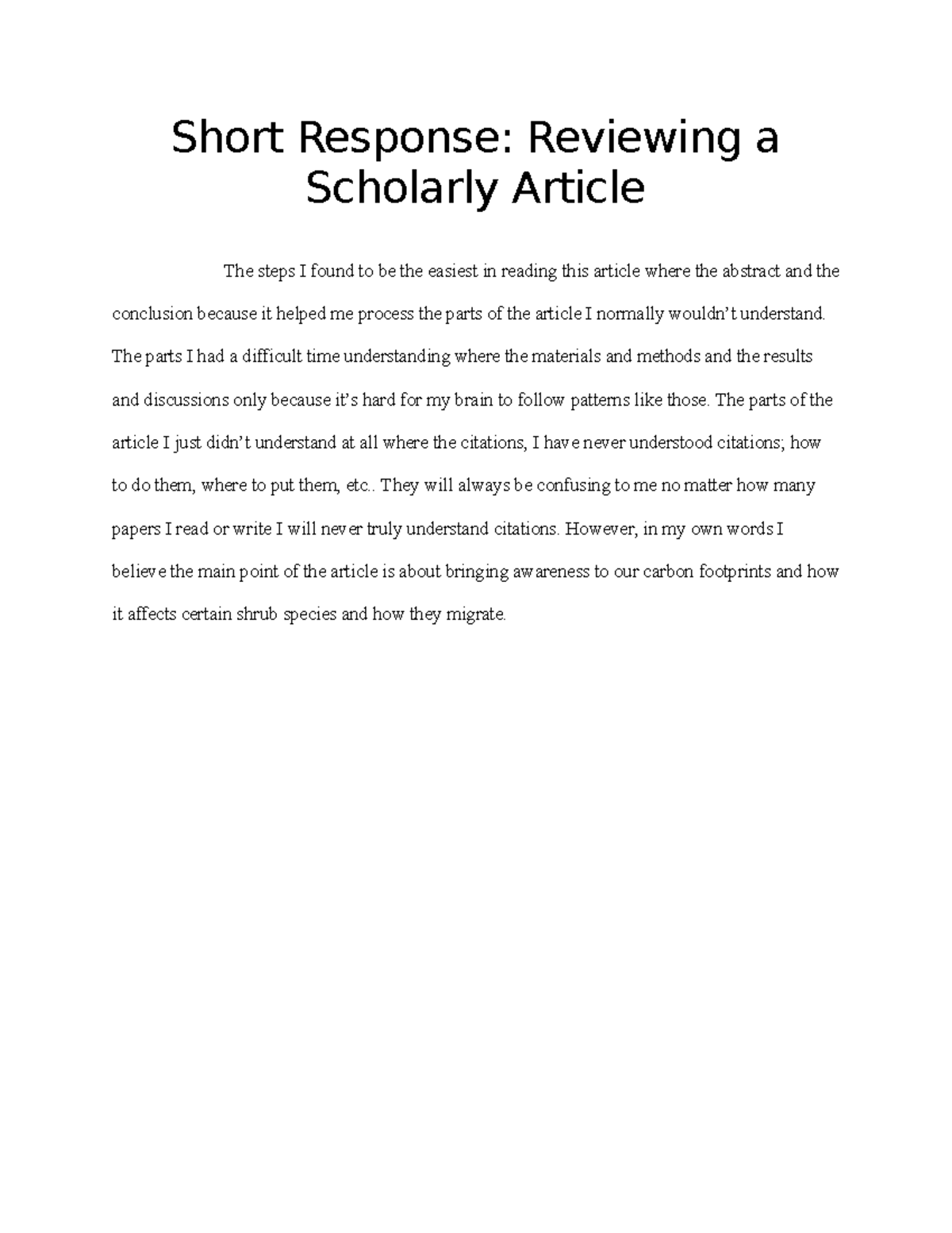 Short Response- Scholarly Article - Short Response: Reviewing a ...
