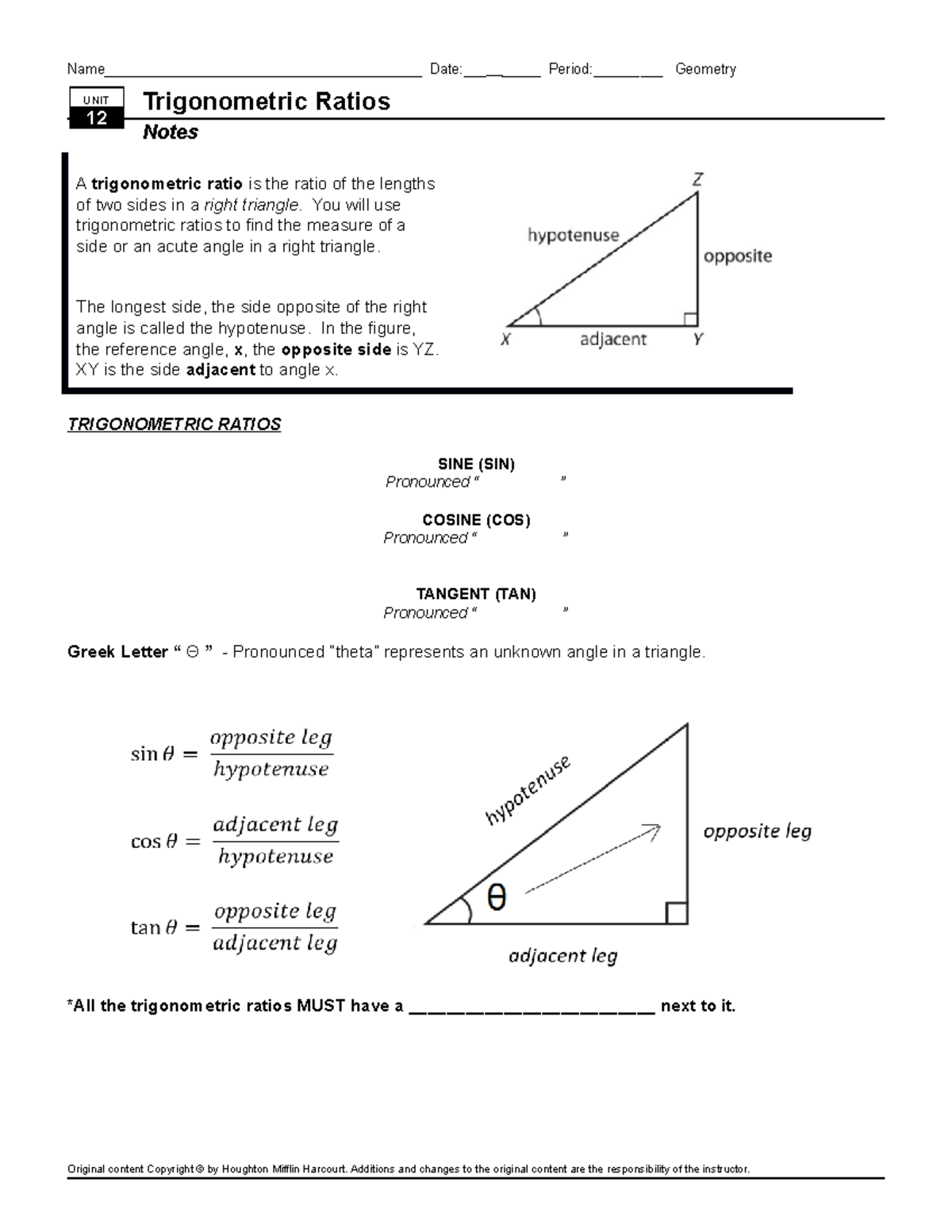 Introduction to Trigonometry Notes - Name ...