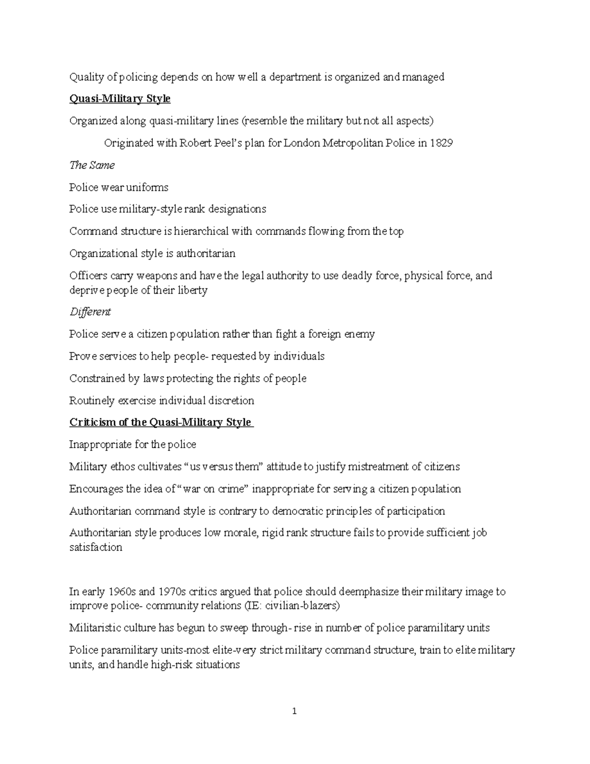 Chapter 4 Police Organizations - Quality of policing depends on how ...