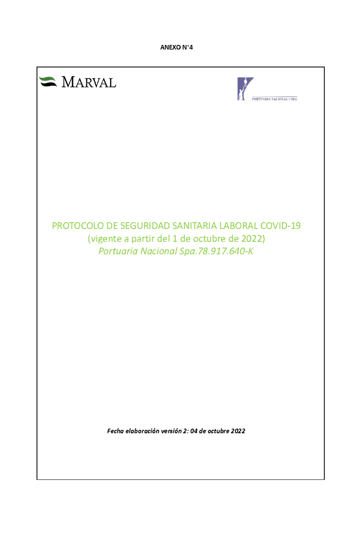 Circular 3697 Protocolo Tipo Ley Nº 21.342. Vigente desde 1-10-2022 - ANEXO N° PROTOCOLO DE P ...