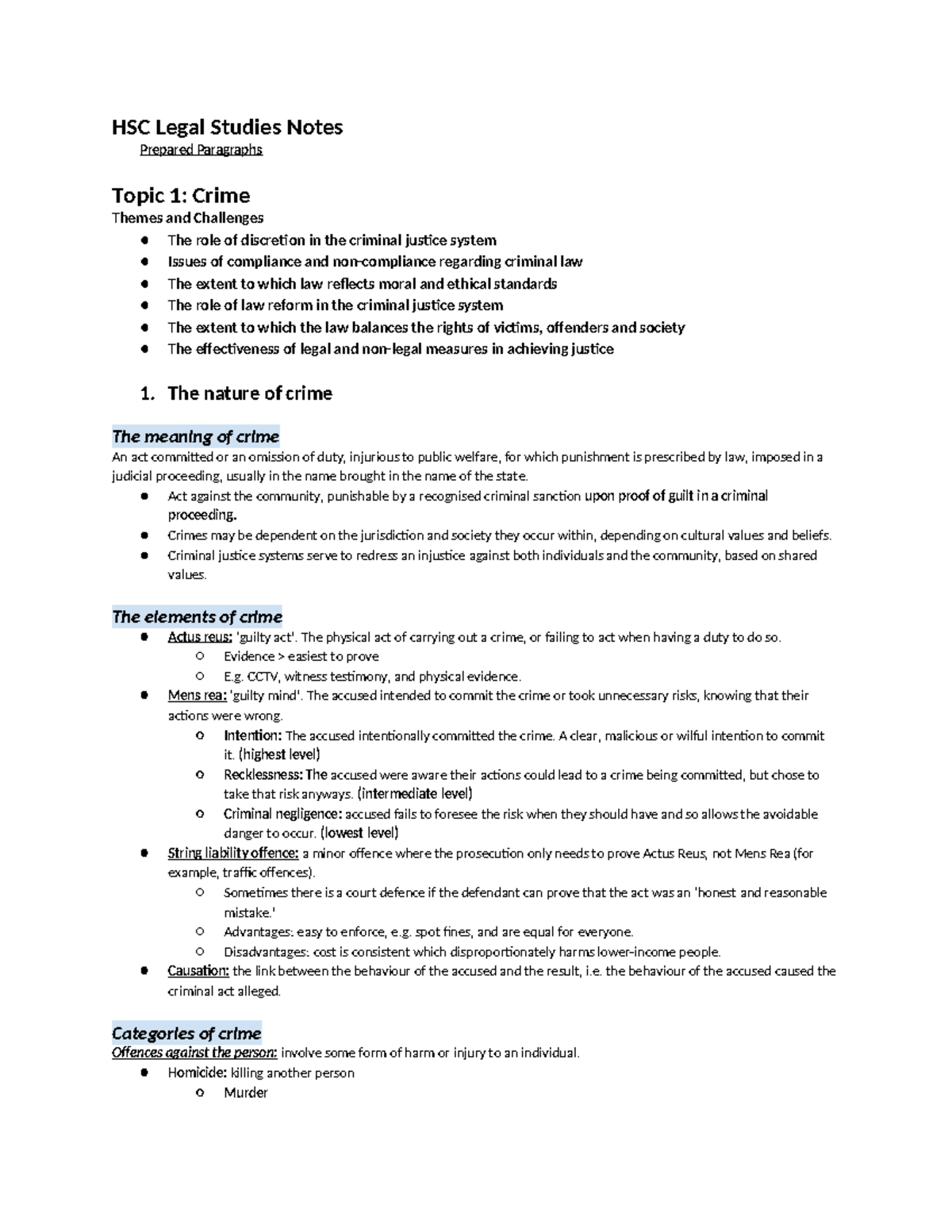 HSC Legal Studies Notes - HSC Legal Studies Notes Prepared Paragraphs ...