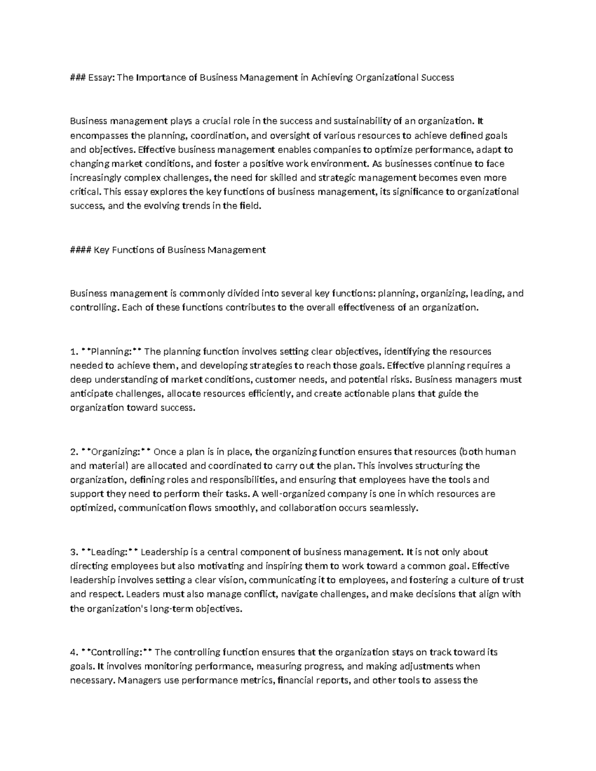 Management Business - Essay: The Importance of Business Management in ...