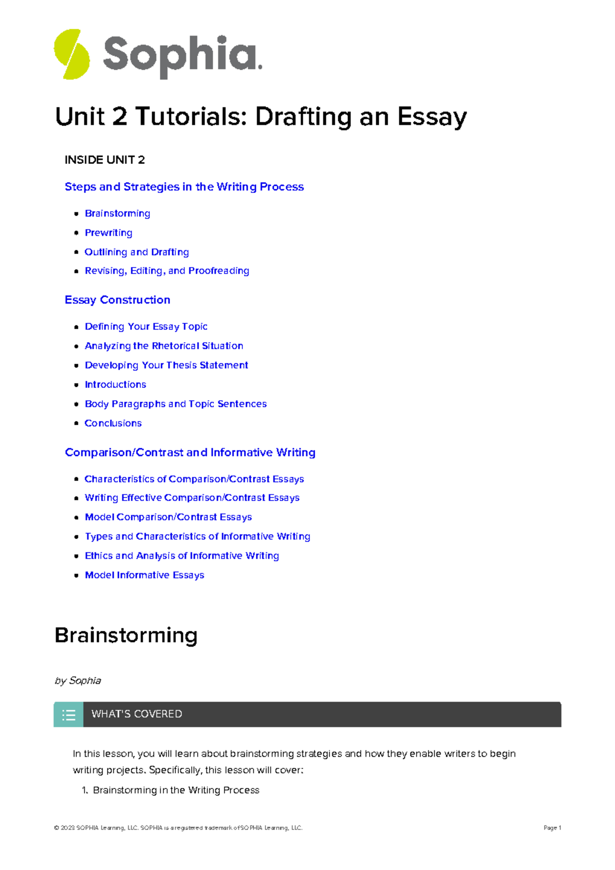 English Composition Unit 2 tutorials drafting an essay - Unit 2 ...