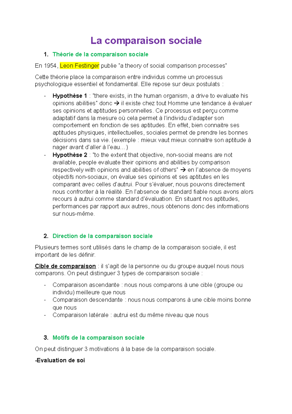 Cours 3 La comparaison sociale - La comparaison sociale 1. Théorie de ...