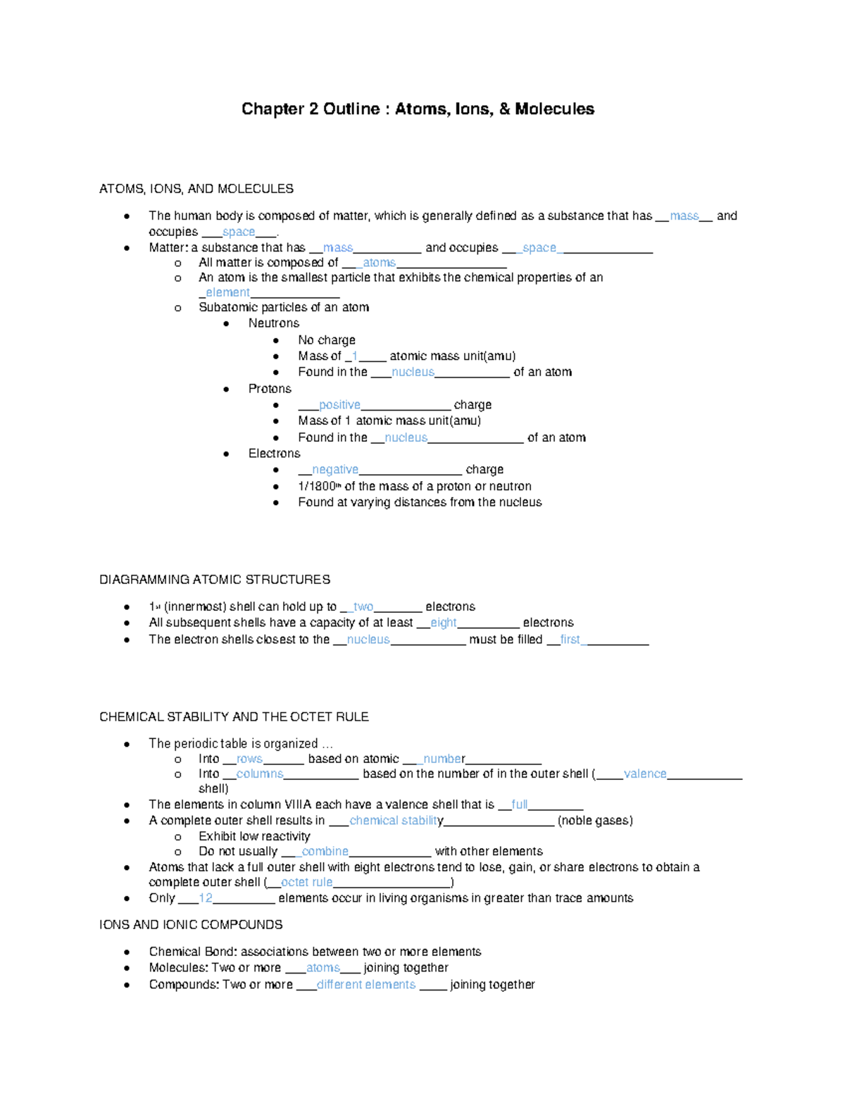 Chapter 2: Atoms, Ions, and Molecules - Chapter 2 Outline : Atoms, Ions ...