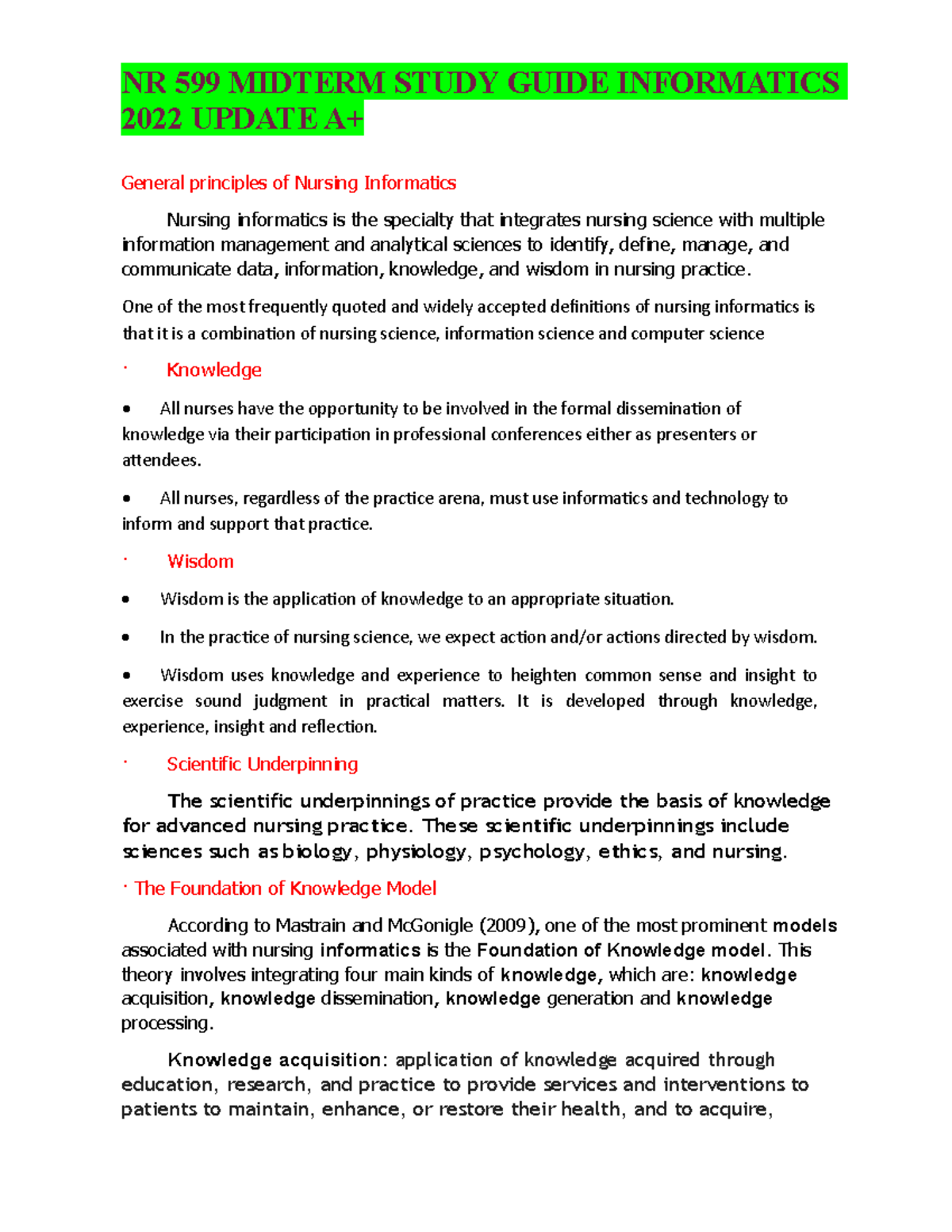 Midterm Study Guide Completed - 2022 UPDATE A+ General principles of Nursing Informatics Nursing ...