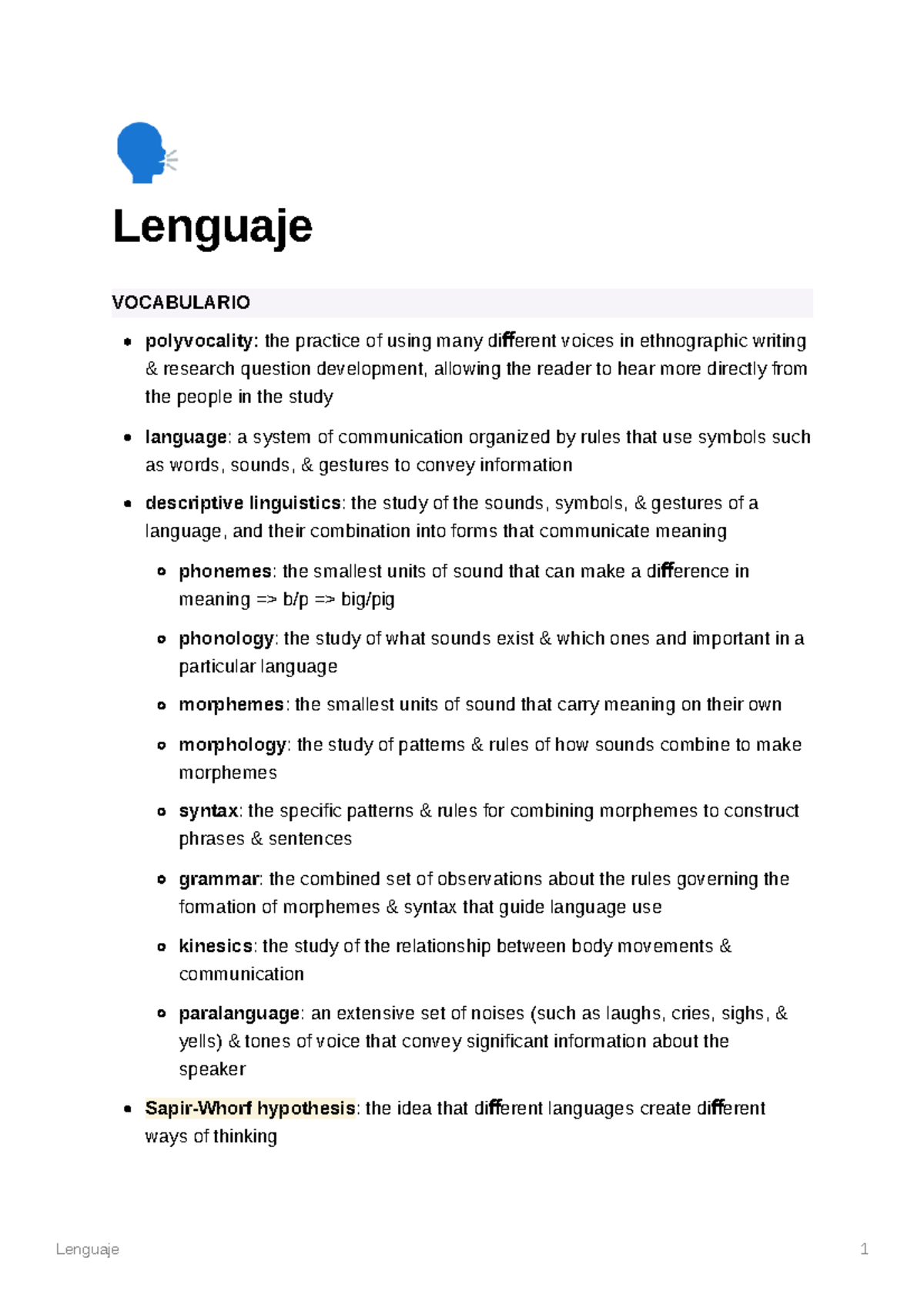Lenguaje - l Lenguaje VOCABULARIO polyvocality: the practice of using ...